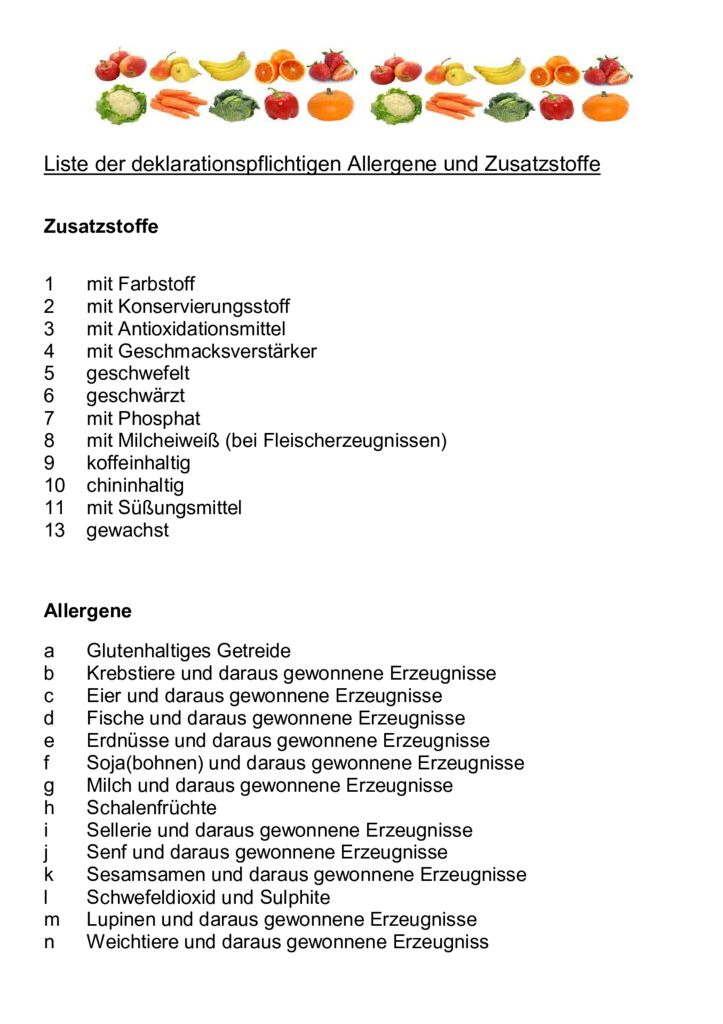 Allergenen und Zusatzstoffe – Peppers!