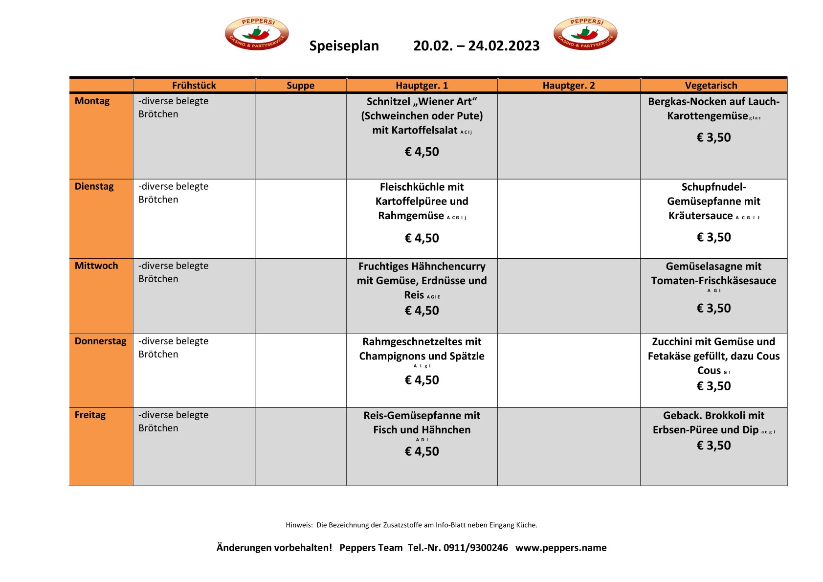 Speiseplan 8, 20.02-24.02.2023. – Peppers!