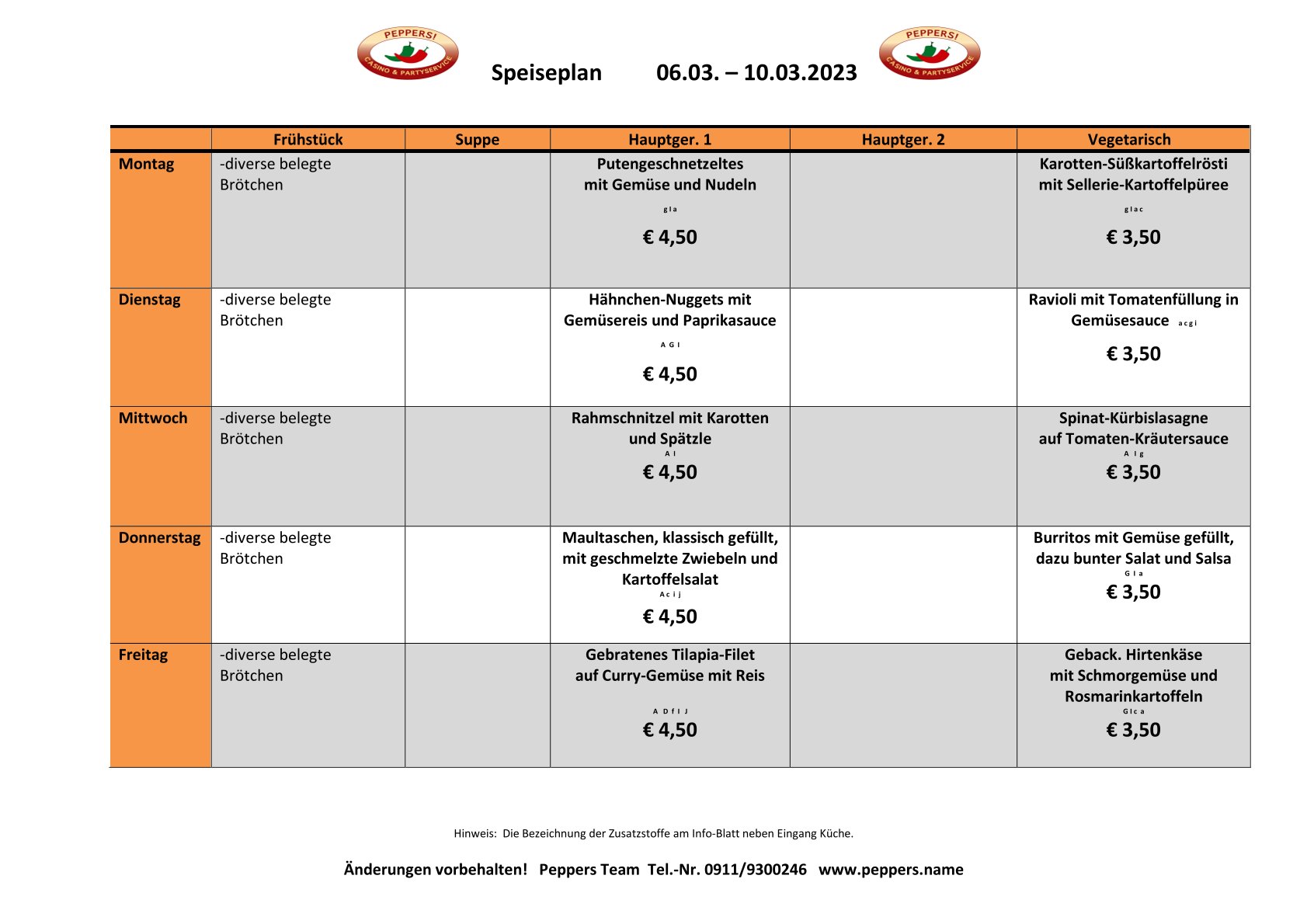 Speiseplan 10, 06.03-10.03.2023. – Peppers!